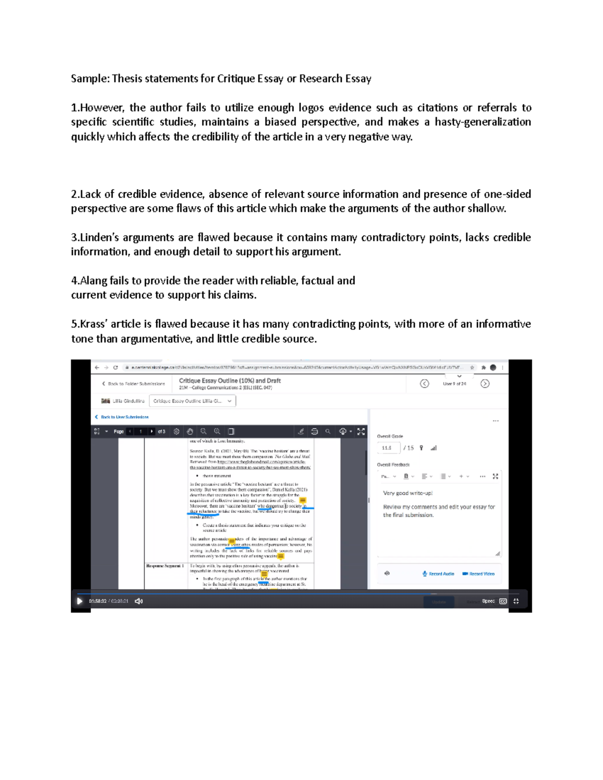 Critique points - Please give as much additional information as ...