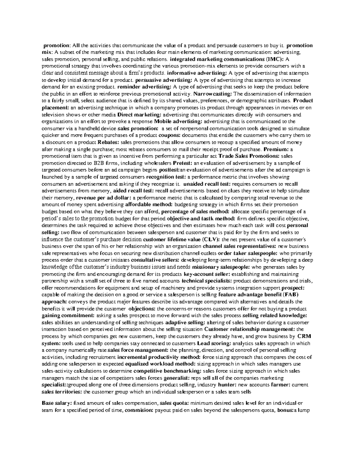 Study Notes Marketing - promotion : All the activities that communicate ...