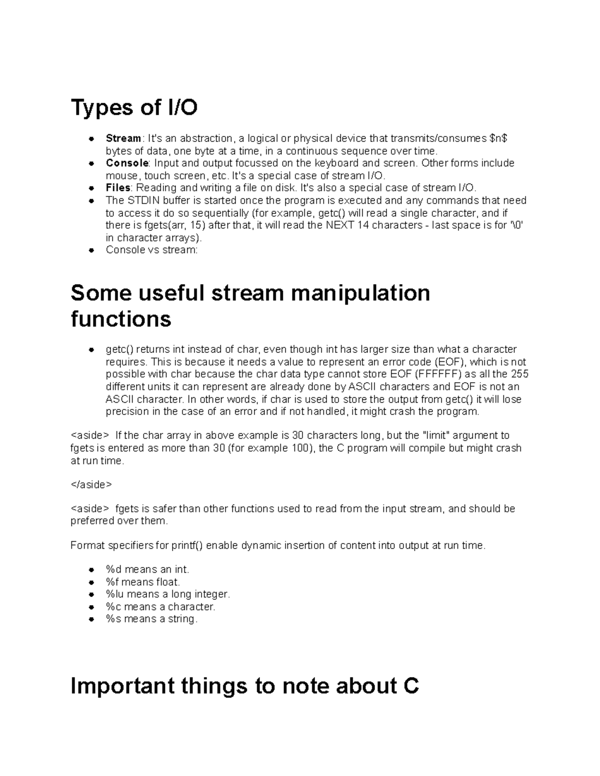 Types Of I O Lecture Notes For Hardware Systems At Marquette Types Of I O Stream It S An