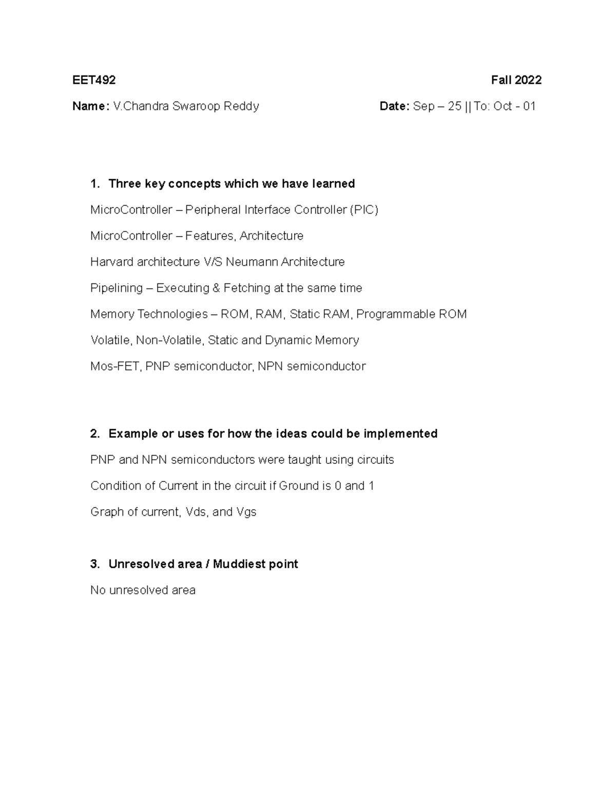 Week 4 Week 4 Lab Summary Notes Eet492 Fall 2022 Name V Swaroop Reddy Date Sep 25 To 