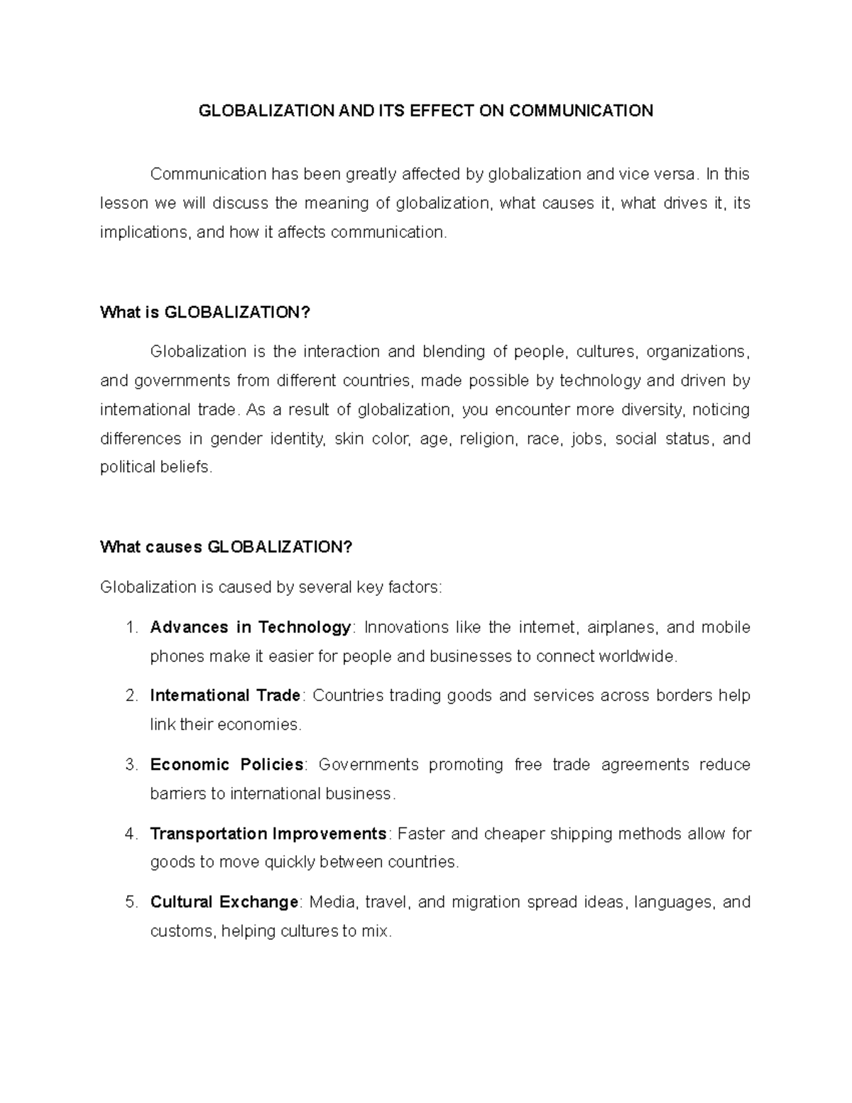 Globalization AND ITS Effect ON Communication - GLOBALIZATION AND ITS ...