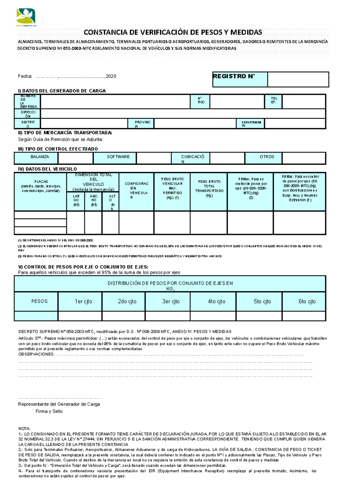 Formato Pesos Y Medidas - Fecha ...