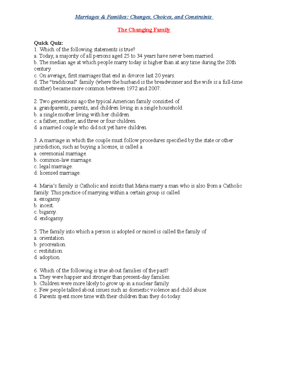 Marriages and Families Changes The Changing Family - Marriages ...