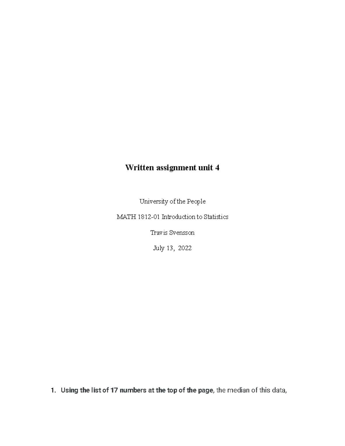Asignment Unit 4 Math 1280 Written Assignment Unit 4 University Of