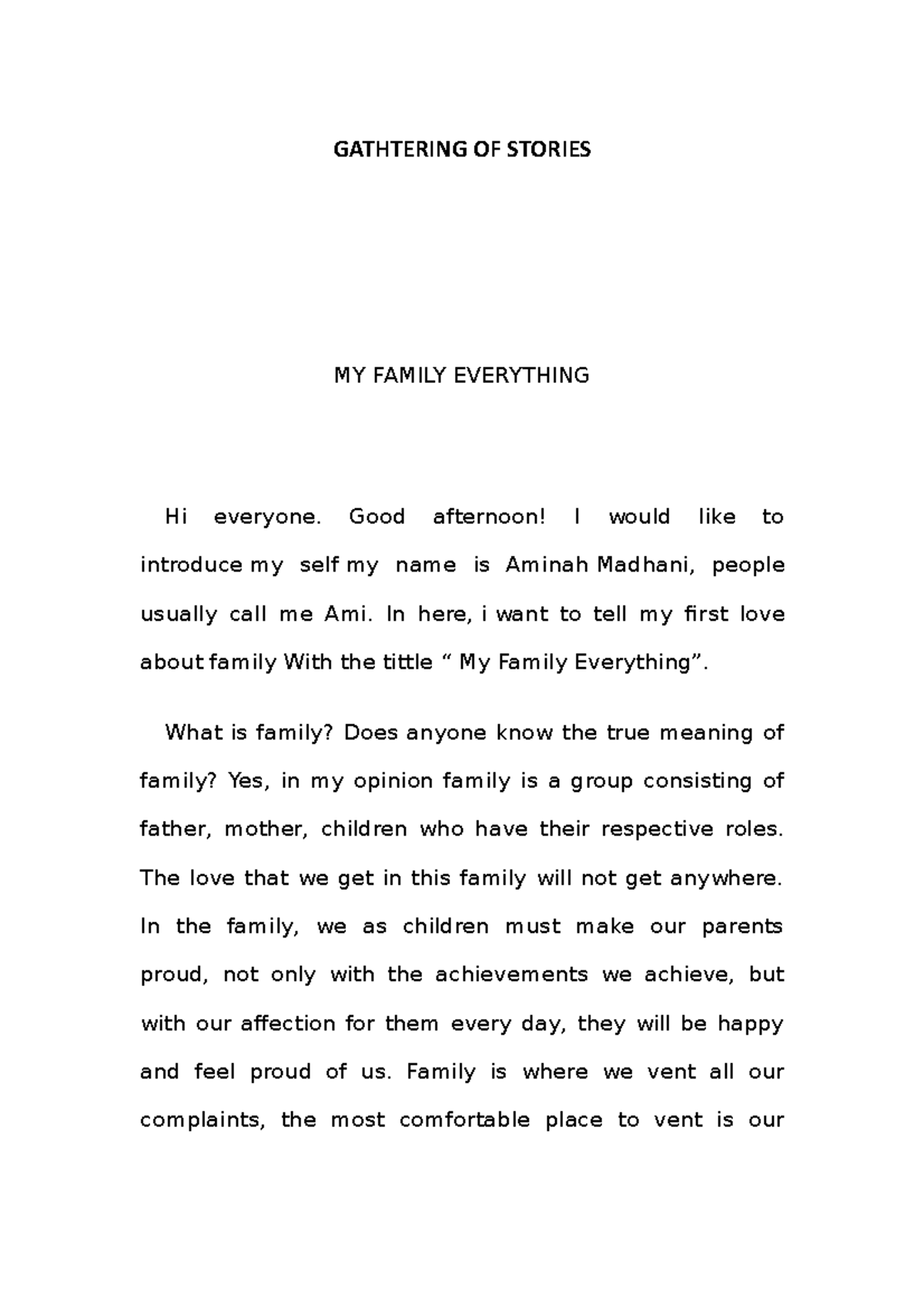 Telling task bahasa inggris - GATHTERING OF STORIES MY FAMILY ...