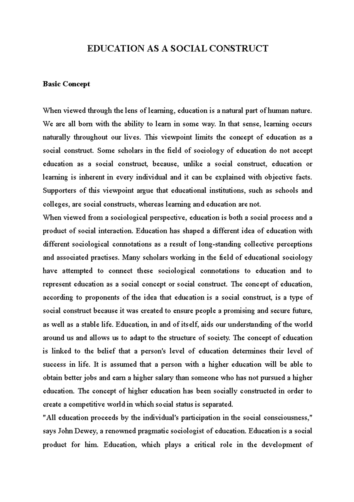 Education AS A Social Construct - EDUCATION AS A SOCIAL CONSTRUCT Basic ...