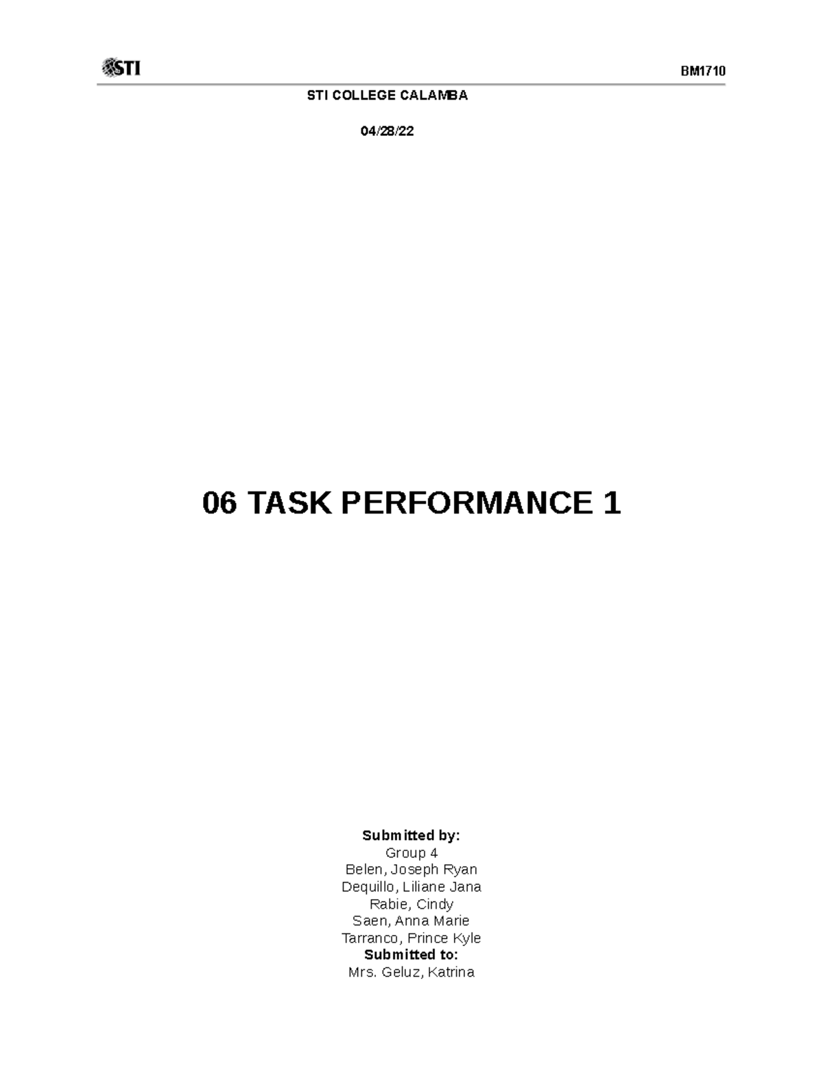 06 Task Performance G3 - Non - BM STI COLLEGE CALAMBA 04/28/ 06 TASK ...