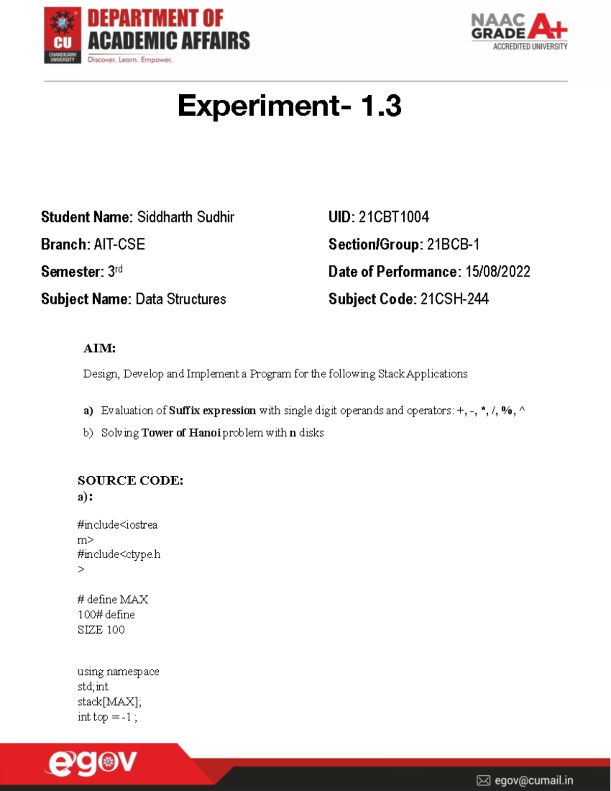 Java 1 - cczcvcvvdzvfdszx - Experiment- 1. AIM: Design, Develop and ...