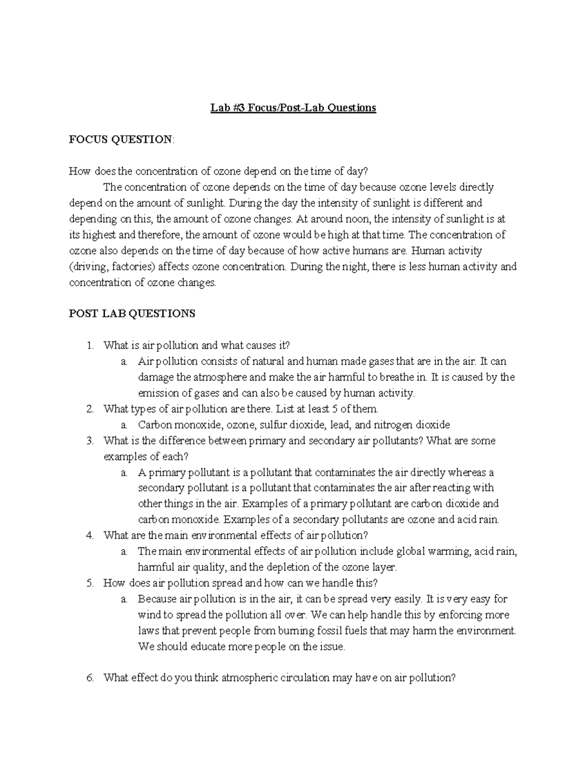 Chem lab 3 focus post lab q's - Lab #3 Focus/Post-Lab Questions FOCUS ...