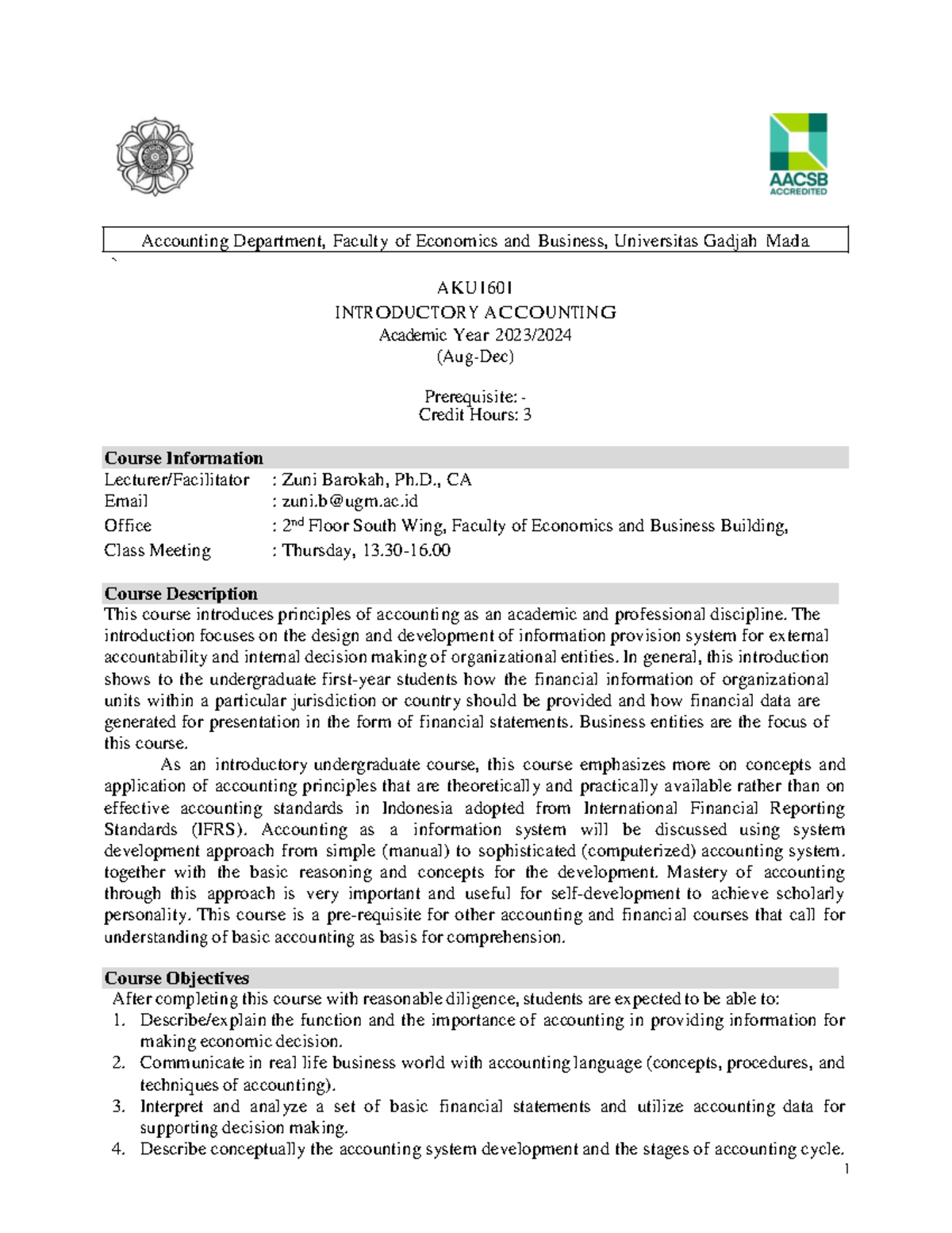Syllabus IA Aug 2023 ZB - mmmmmmmmmm - Accounting Department, Faculty ...