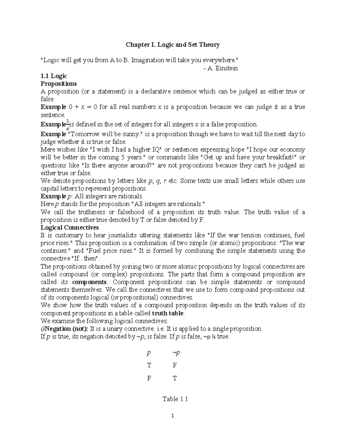 Chapter I - good - Chapter I. Logic and Set Theory "Logic will get you ...