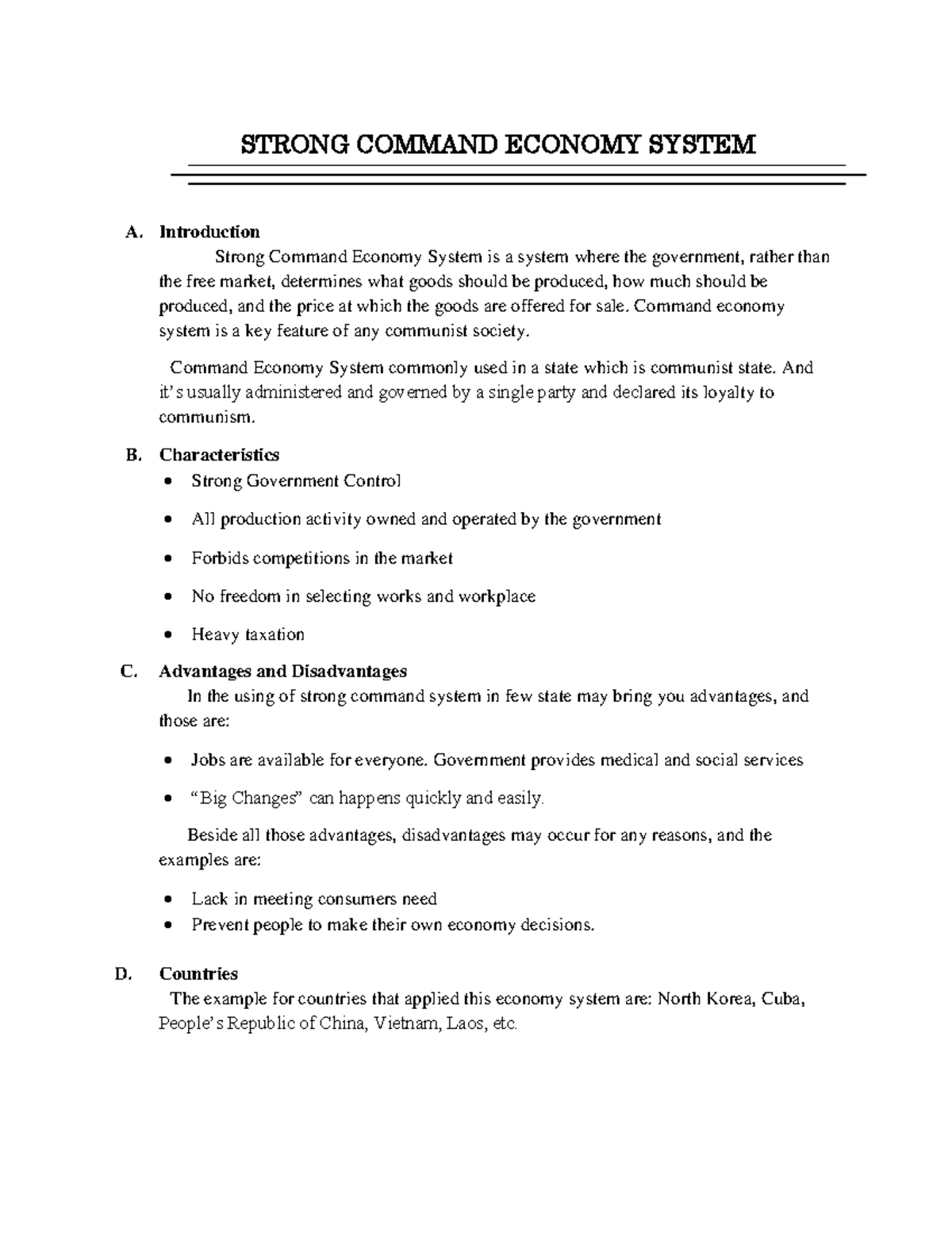 Description of China's Economy System - STRONG COMMAND ECONOMY SYSTEM A ...