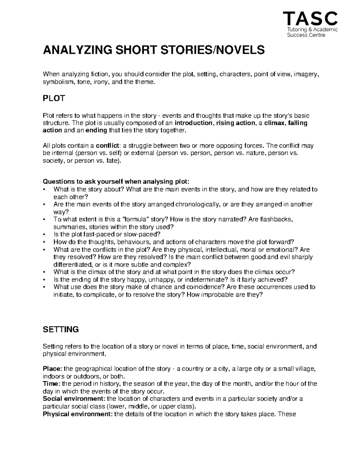 Analyzing-Short-Stories - ANALYZING SHORT STORIES/NOVELS When analyzing ...