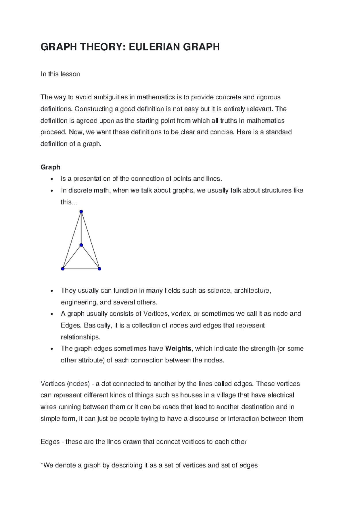 Graph Theory: Eulerian graph - GRAPH THEORY: EULERIAN GRAPH In this ...