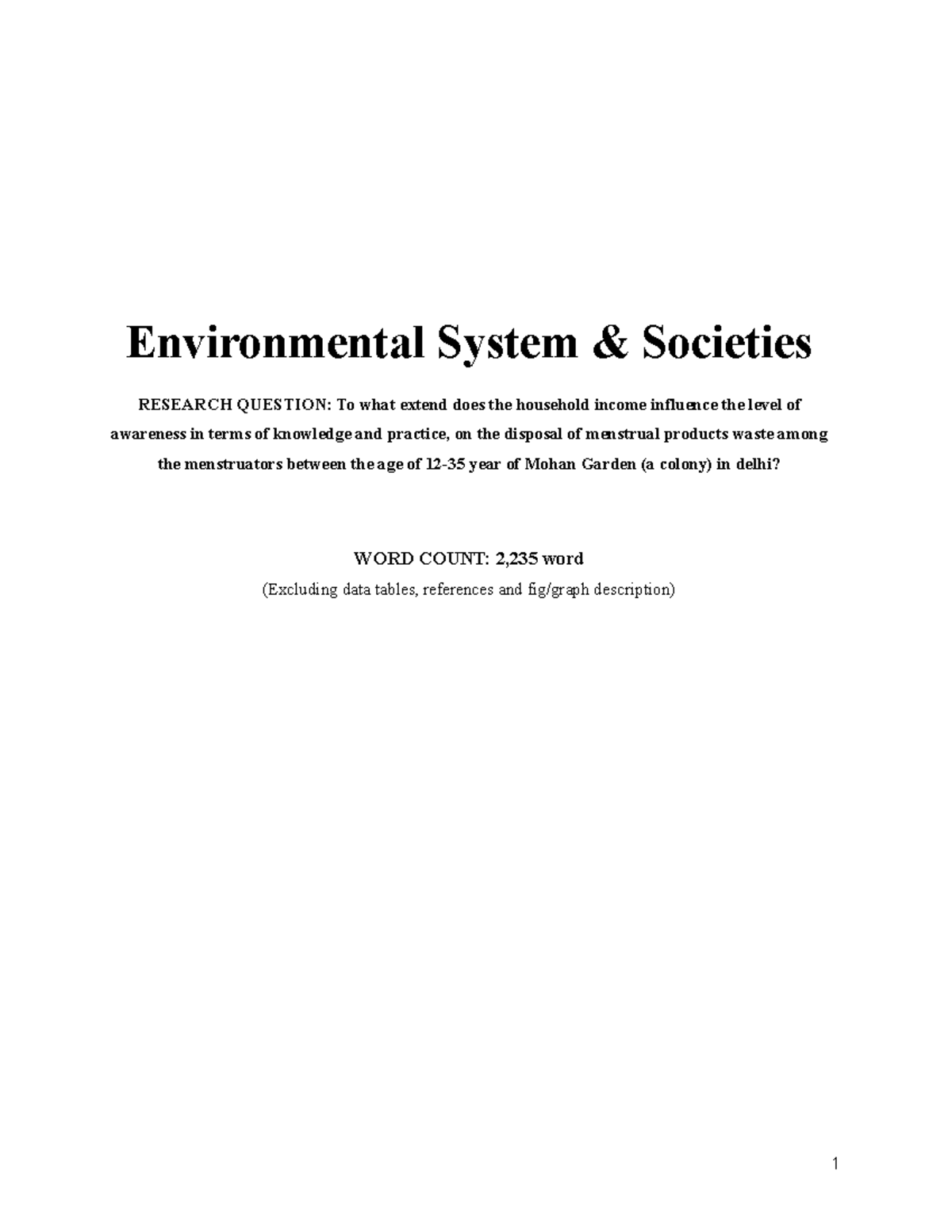 ESS Final IA Draft Tanvi Shukla - Environmental System & Societies ...