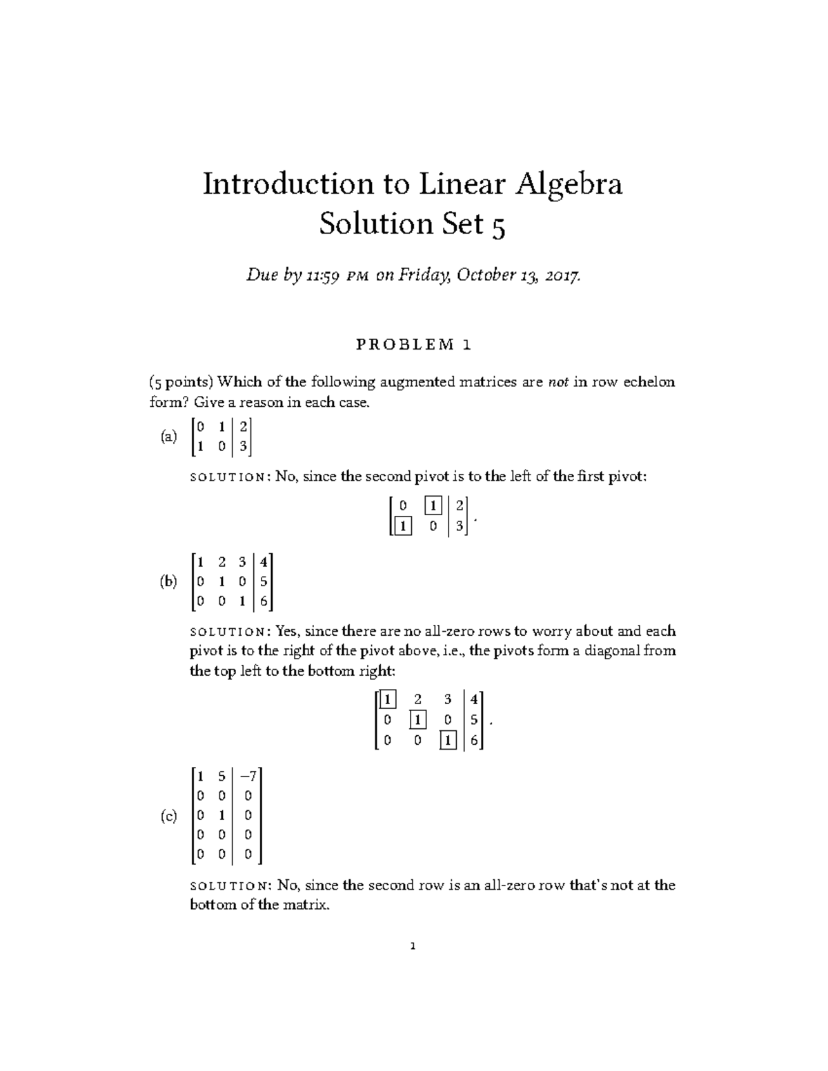 Assignment 5 solutions - Introduction to Linear Algebra Solution Set 5 ...