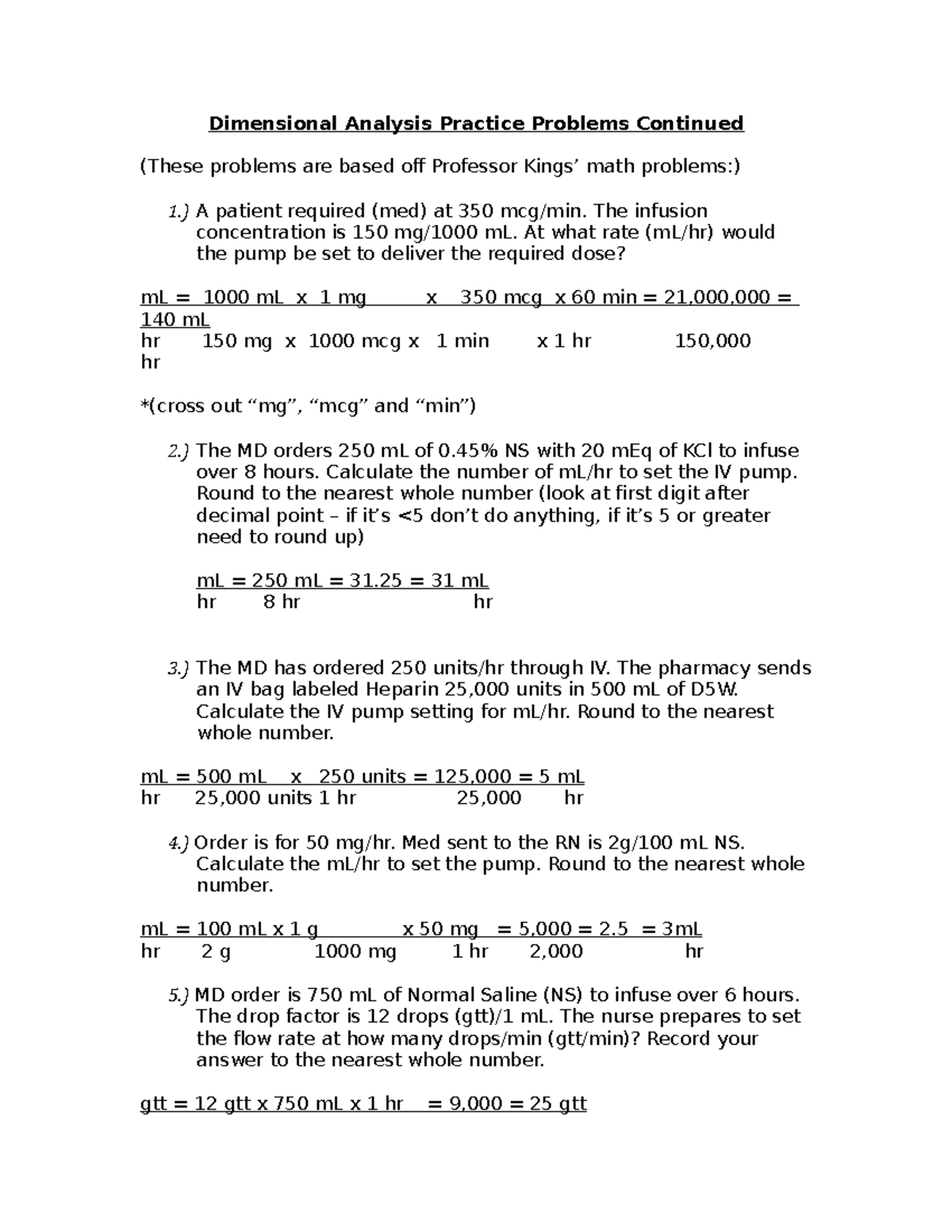 Answer Key Part 2Dim Analysis Problems - Dimensional Analysis Practice ...