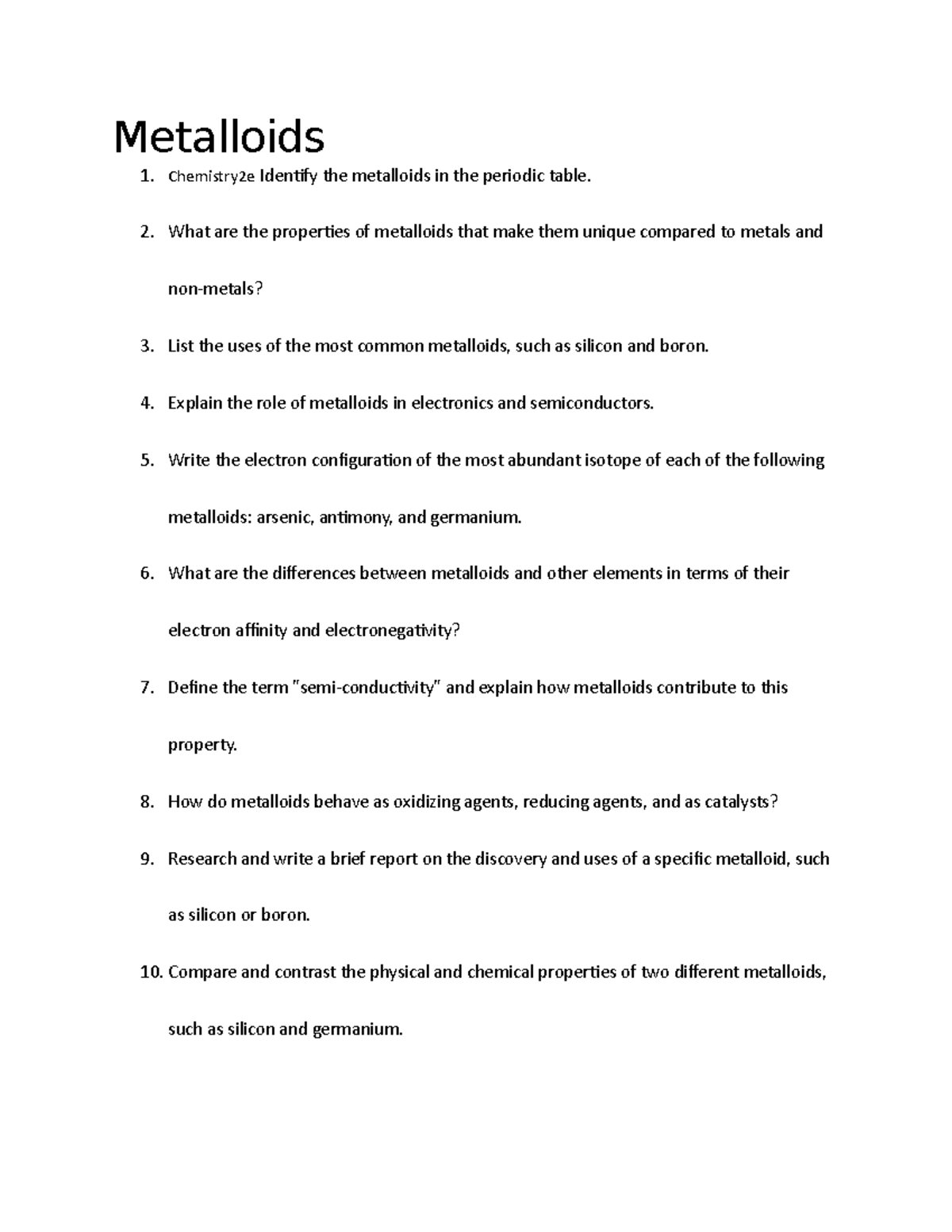 Metalloids - self-made chemistry worksheet - Metalloids 1. Chemistry2e ...