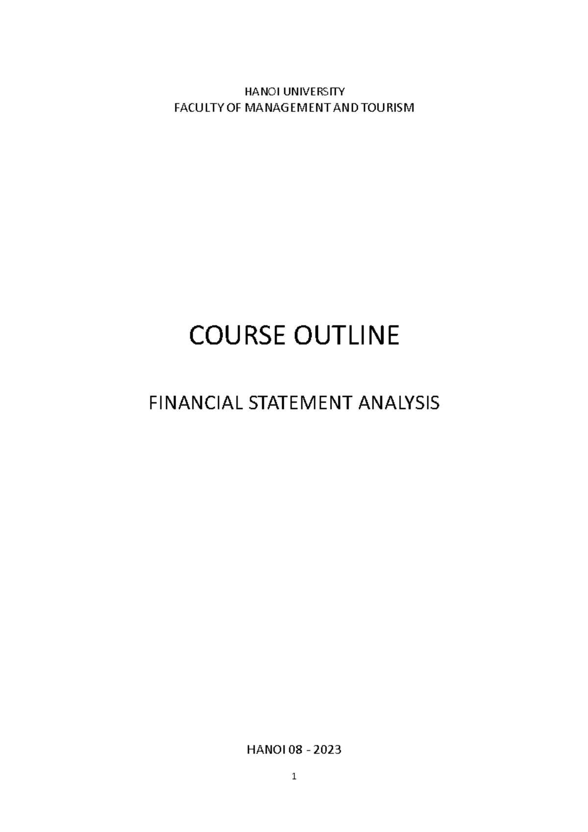 FSA-Course Outline-S1 23-24 - HANOI UNIVERSITY FACULTY OF MANAGEMENT ...