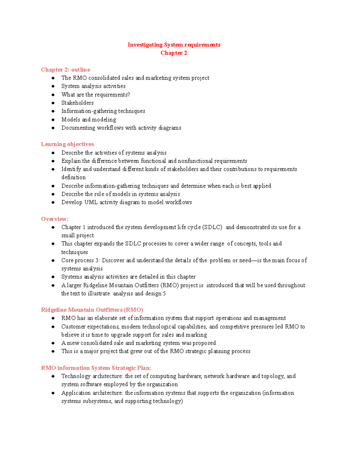 ITM 305 Chapter 2 - Investigating System requirements Chapter 2 Chapter ...