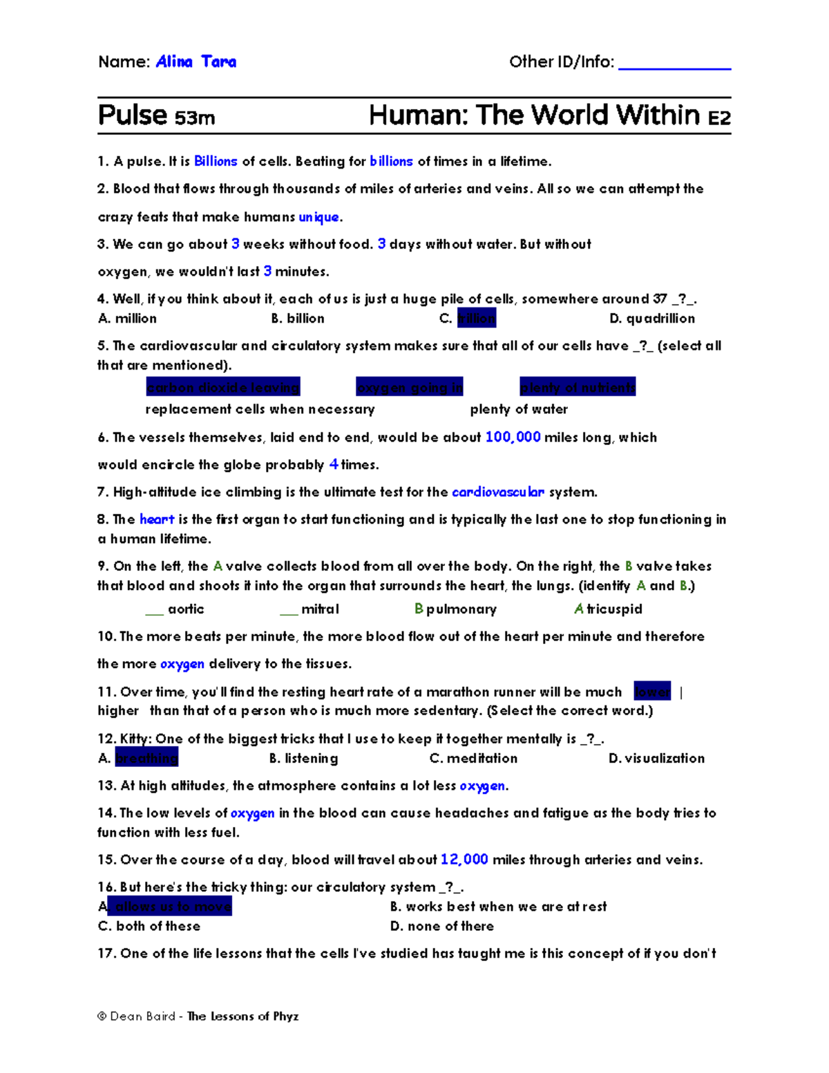 Copy of 2 Pulse - Name: Alina Tara Other ID/Info: ___________ Pulse 53m ...