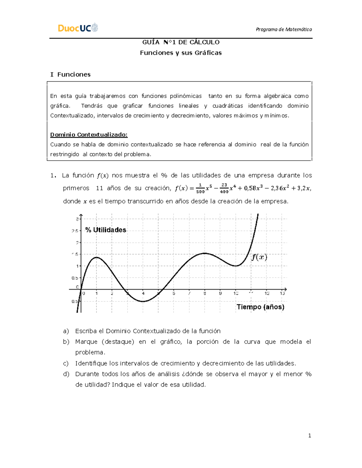 Guía 1 - Funciones y sus gráficas - GUÕA N∞1 DE C¡LCULO Funciones y sus ...