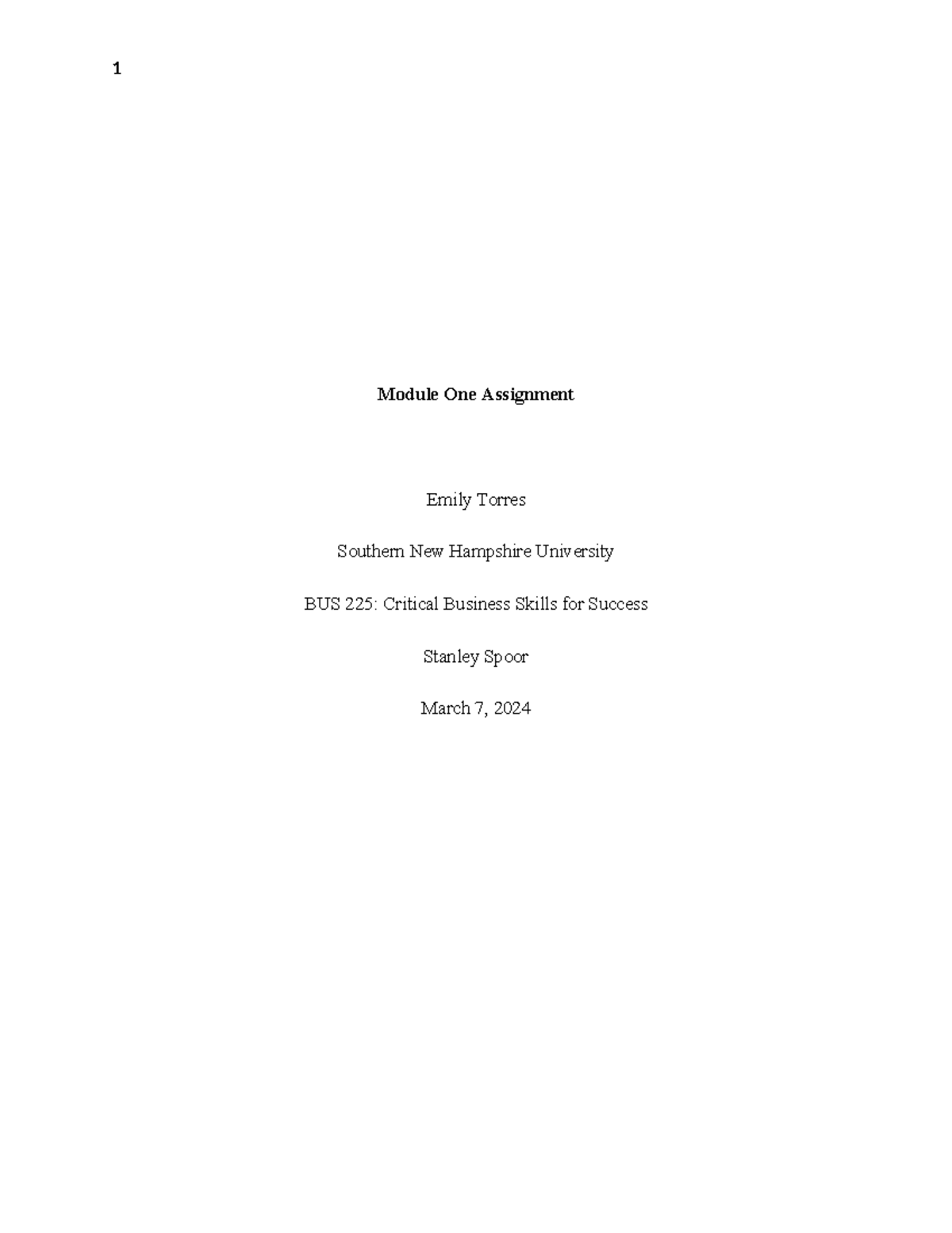 BUS225 Module One Assignment - Module One Assignment Emily Torres Southern New Hampshire ...