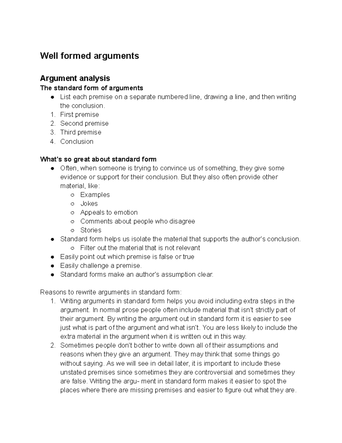 Validity part 1 intro to validity - Well formed arguments Argument analysis The standard form of ...