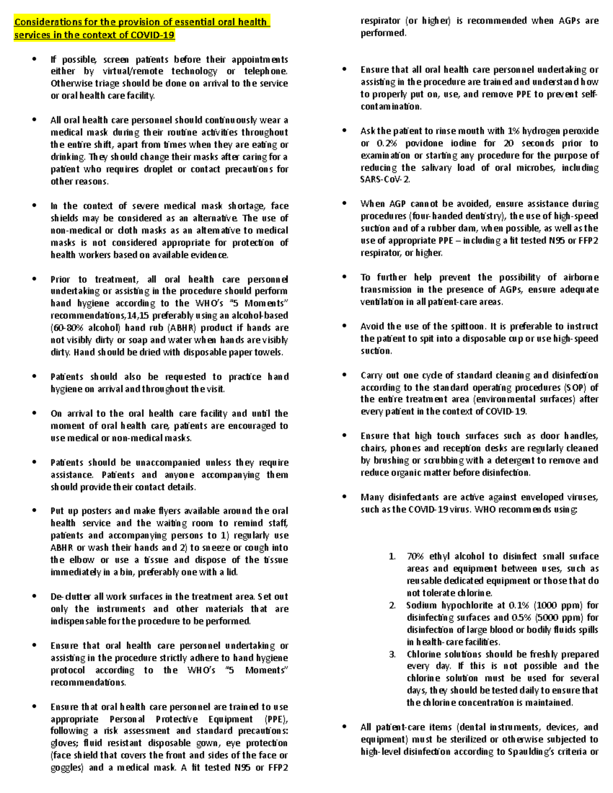 Considerations for the provision of essential oral health services in ...
