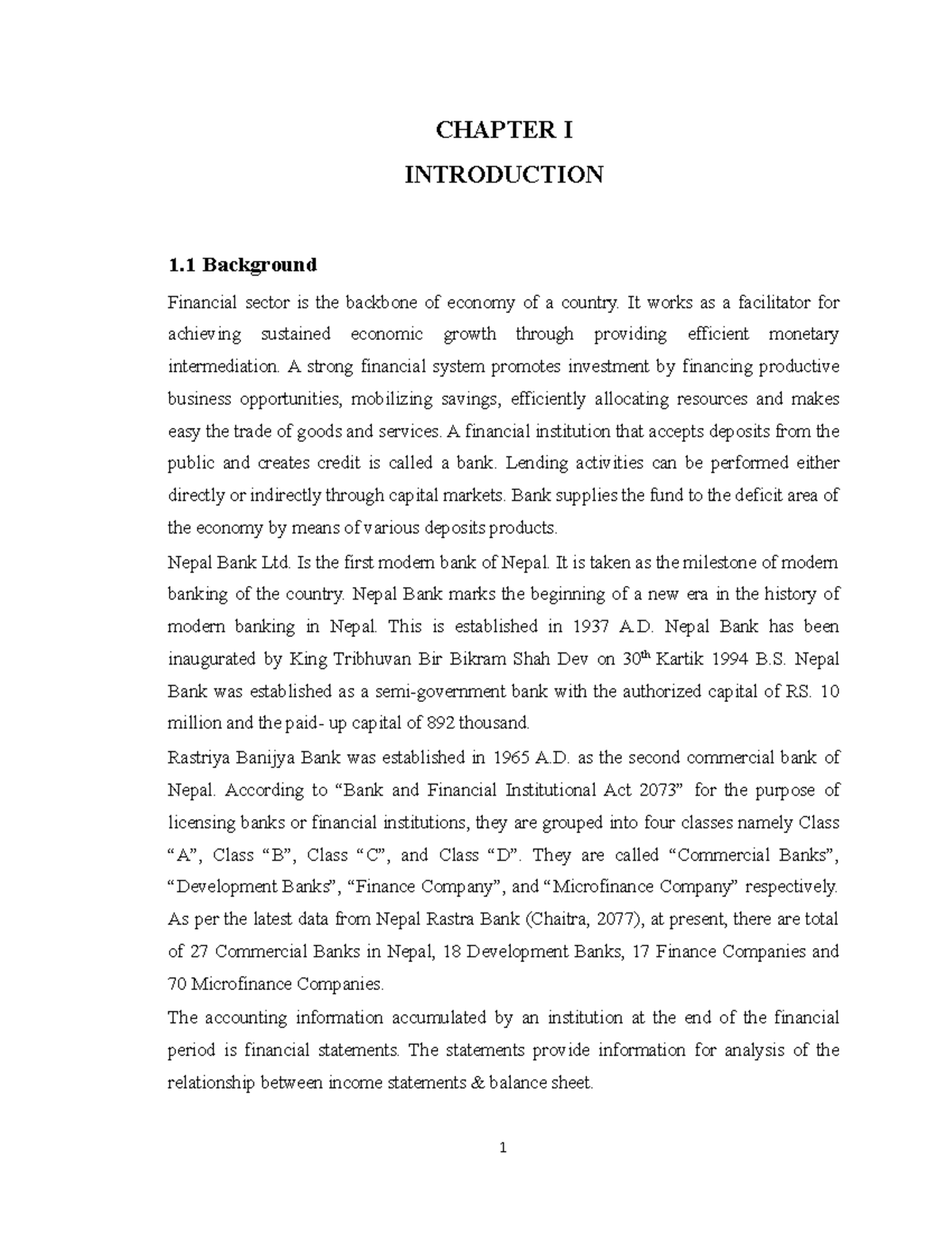 Financial Analyis - CHAPTER I INTRODUCTION 1 Background Financial ...