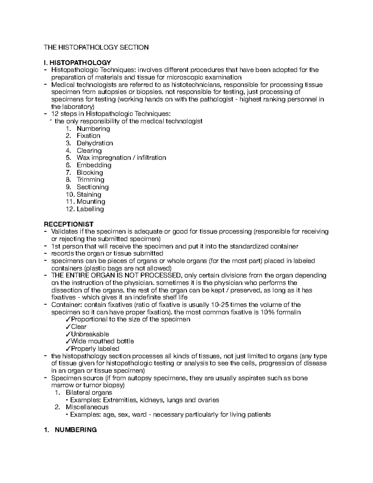 Histopathology- Section - THE HISTOPATHOLOGY SECTION I. HISTOPATHOLOGY ...