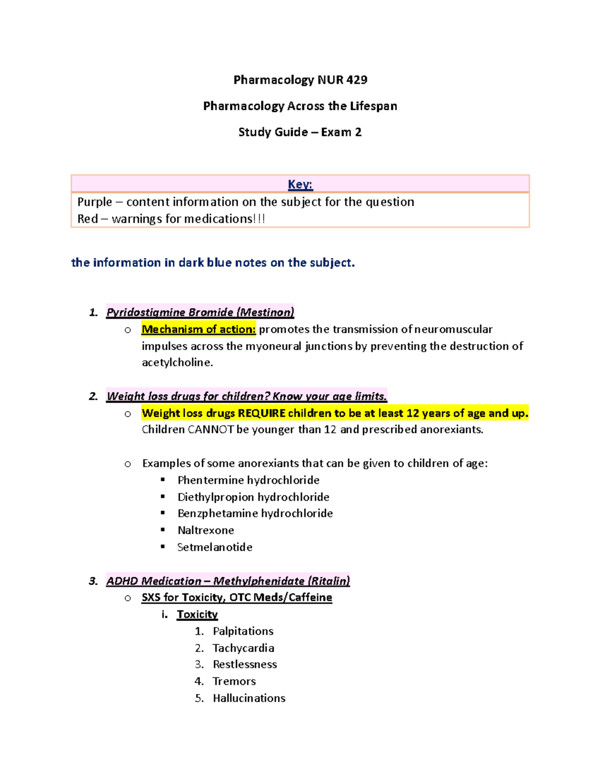 Pharmacology NUR 429 Study Guide Exam 2 PDF - Pharmacology NUR 429 ...