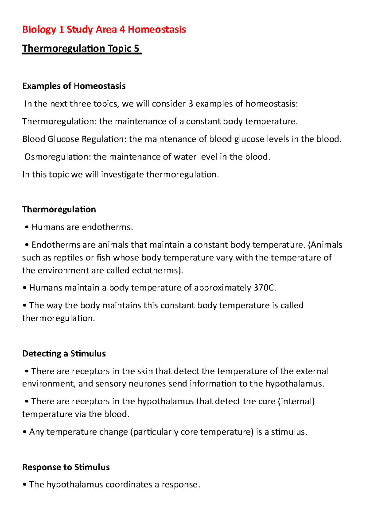 Thermoregulation - Philip Lawson - Biology 1 Study Area 4 Homeostasis ...
