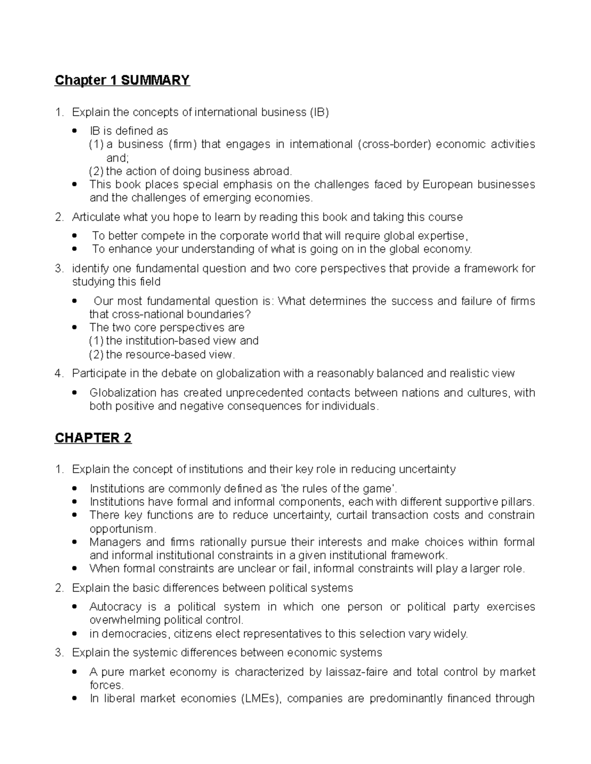 MNB Activities - International Business - Chapter 1 SUMMARY Explain the concepts of ...