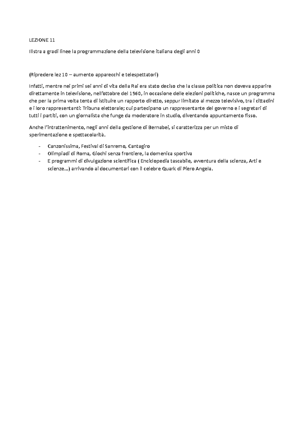 Lezione 11 - appunti delle lezioni - LEZIONE 11 Illstra a gradi linee la programmazione della ...