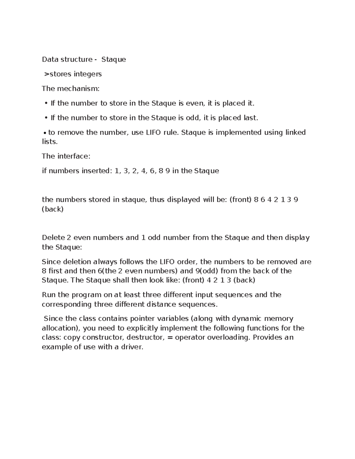 COMPE 260 HW3 - Stacks and Queues in C++ - Data structure - Staque ...