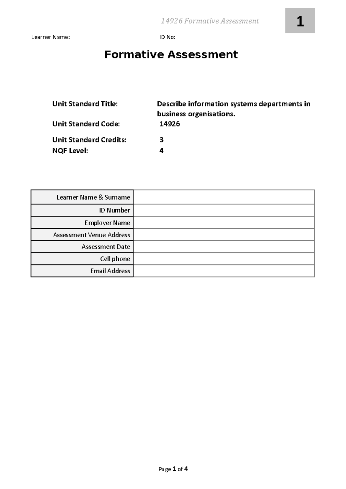 Tsl4f17usid14926 formative assessment leaner name - ####### Learner ...