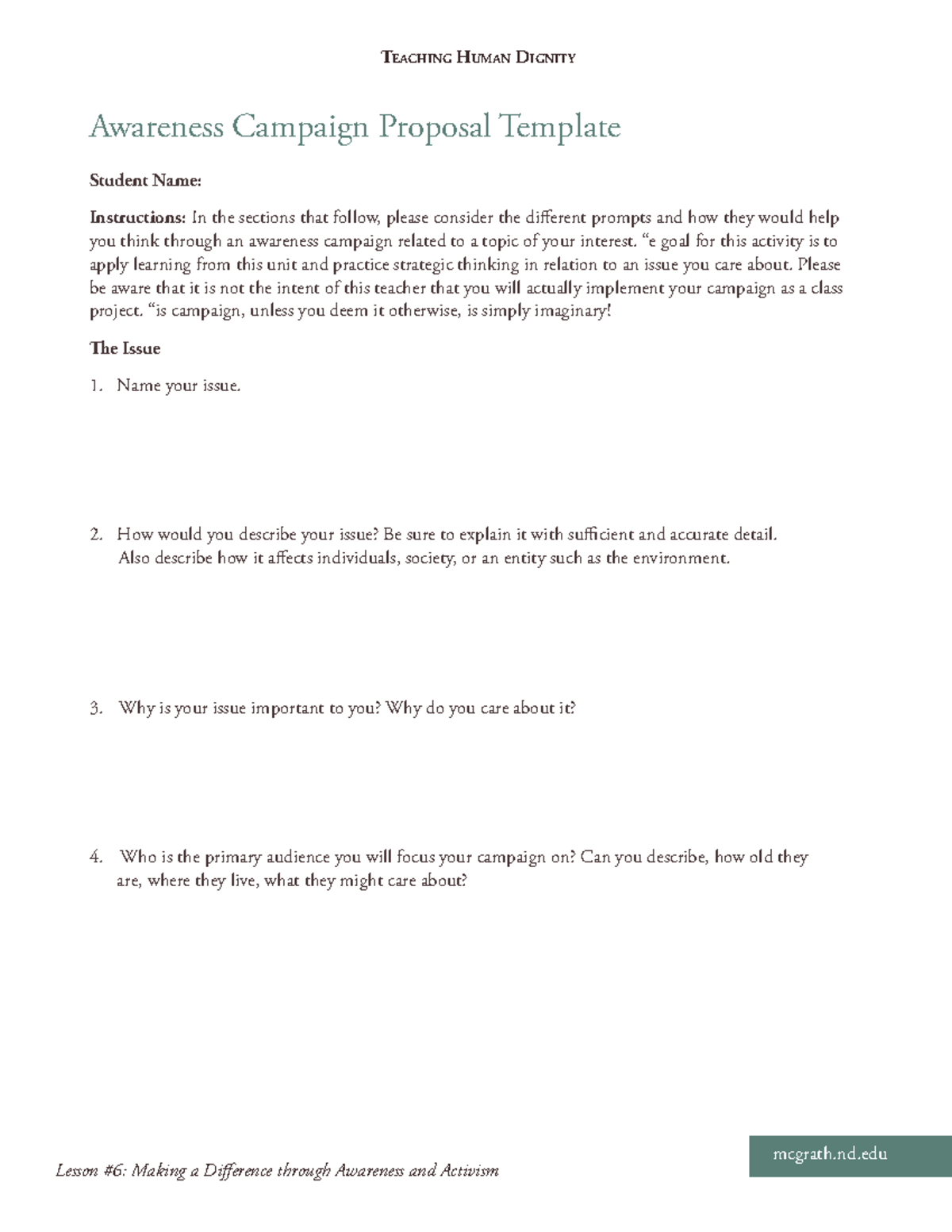 Awareness campaign proposal template - mcgrath.nd TEACHING HUMAN ...