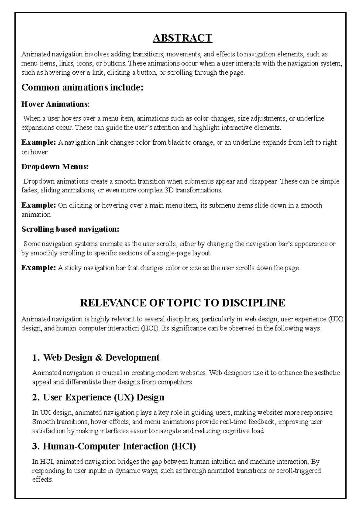 synopsis animated navigation - ABSTRACT Animated navigation involves ...