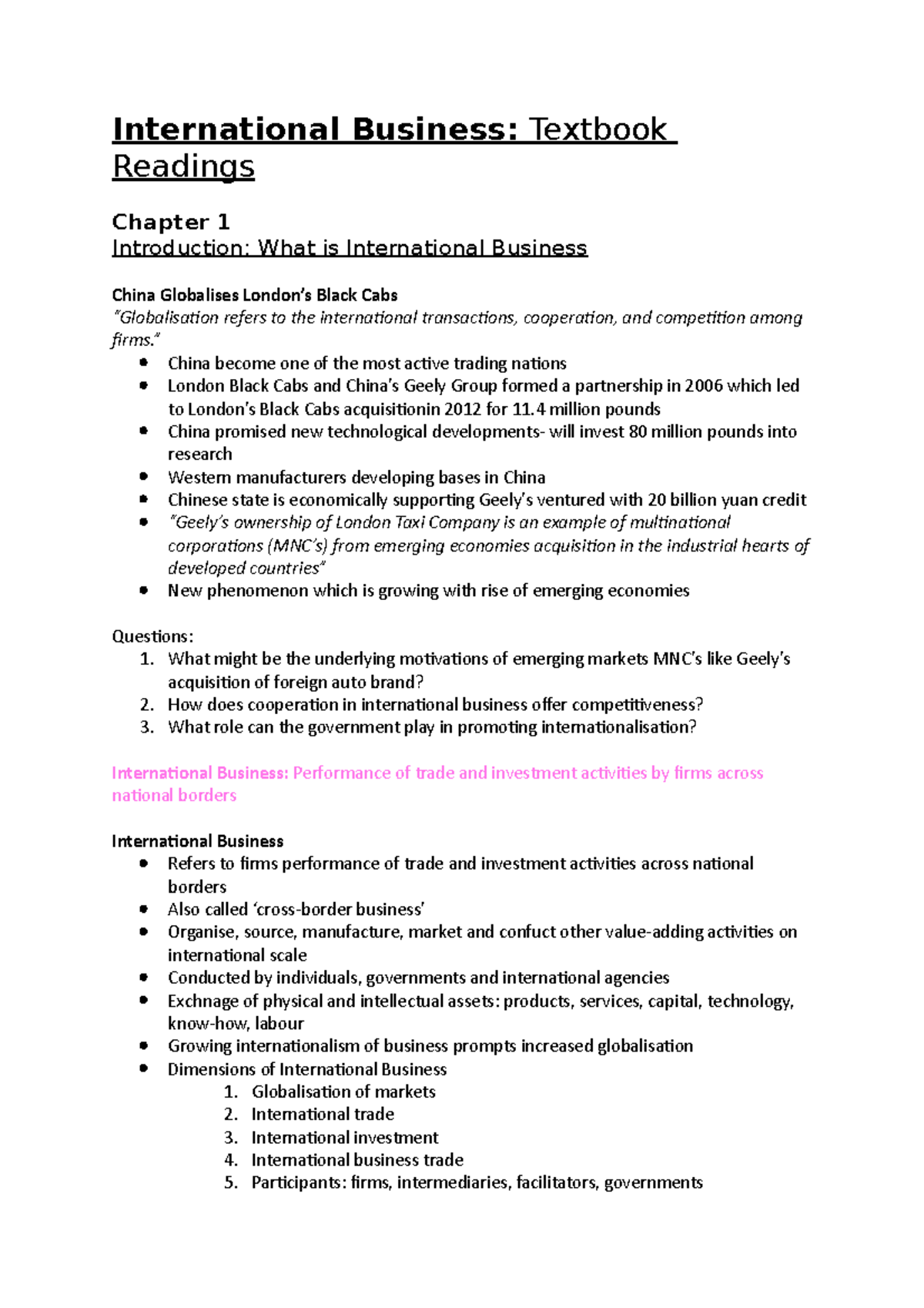 International Business: Textbook Readings - Studocu