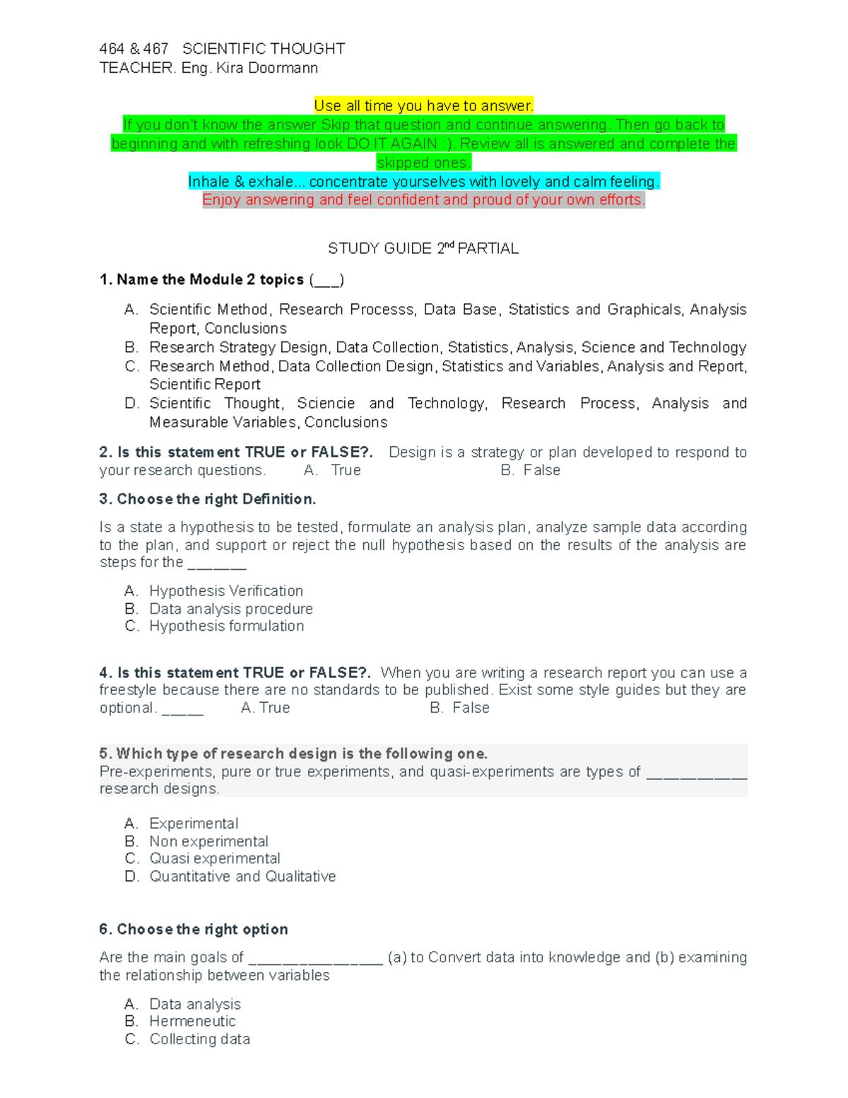 464 and 467 Study Guide FOR Partial 2 Module 2 - 464 & 467 SCIENTIFIC ...