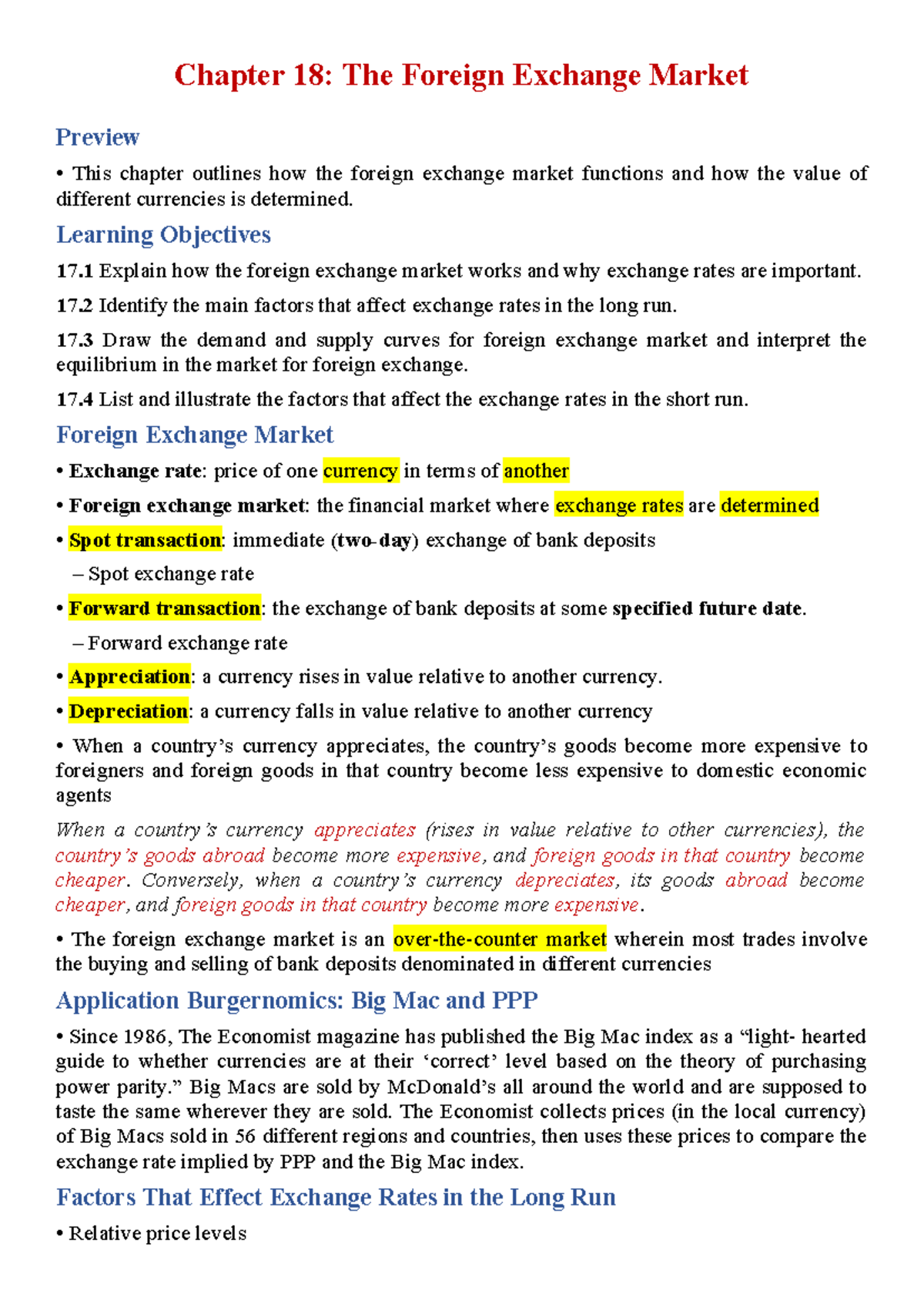 Chapter 18 finance - Chapter 18: The Foreign Exchange Market Preview This chapter outlines how ...