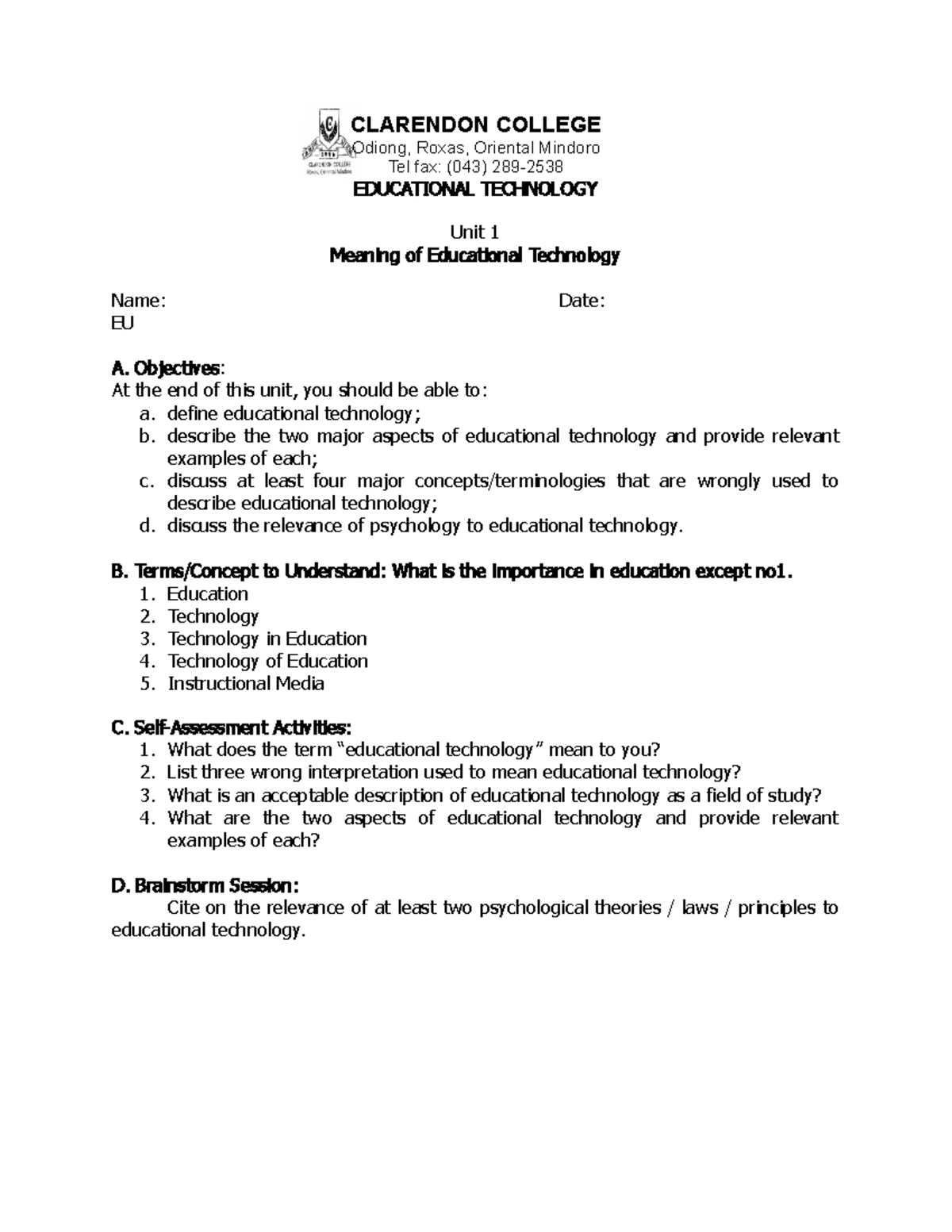 Module 1 Unit1 Meaning Of Educational Technology Eu Clarendon College