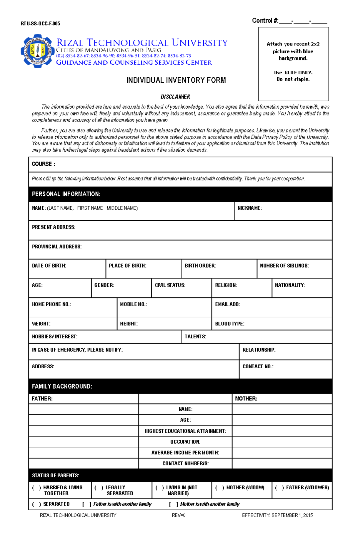 RTU-SS-GCC-F-005- Individual Inventory FORM - ABCDE - RTU-SS-GCC-F- 005 ...