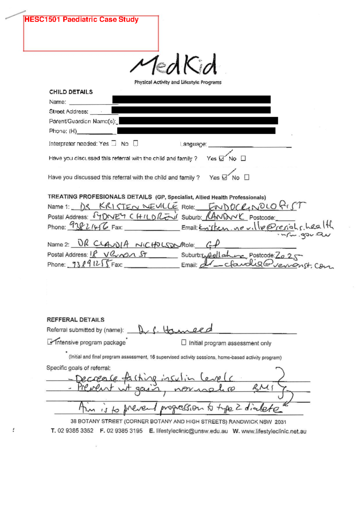 Paediatric Case Study for HESC1501 Clinical Experience Report ...