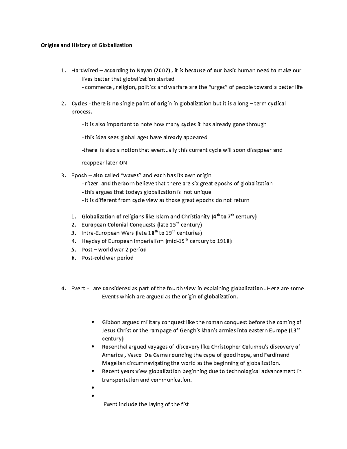 Contemporary Midterm Notes - Origins and History of Globalization 1 ...