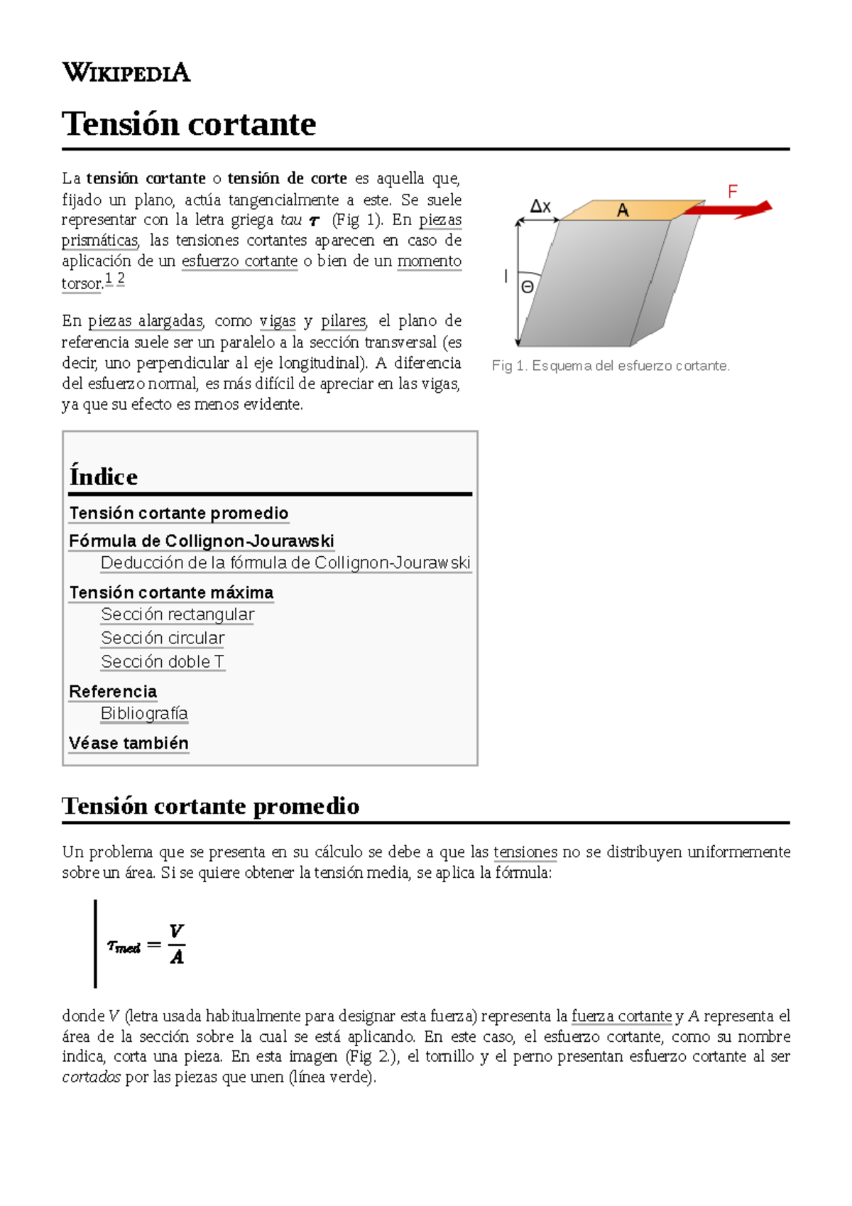 Tensión cortante ...