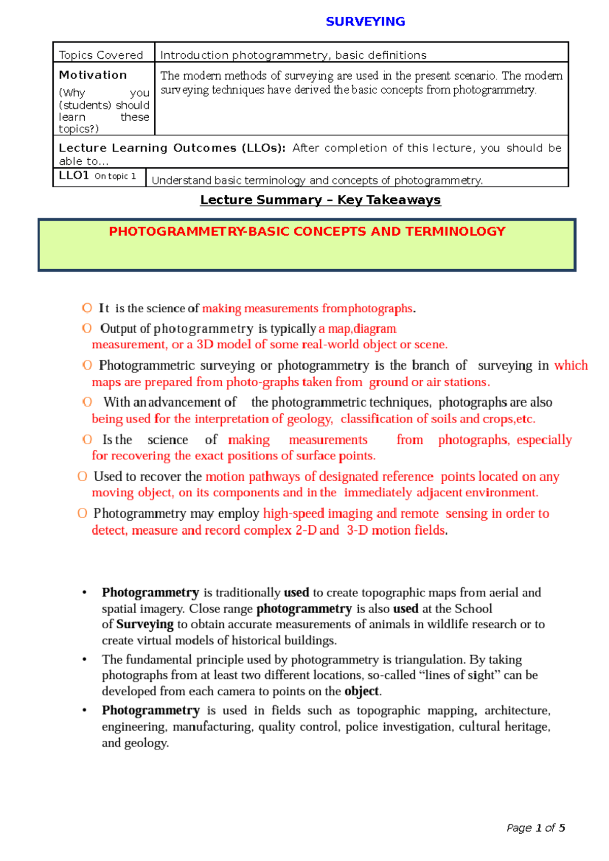 CDT31 WEEK11 - Introduction photogrammetry, basic definitions - Topics Covered Introduction ...