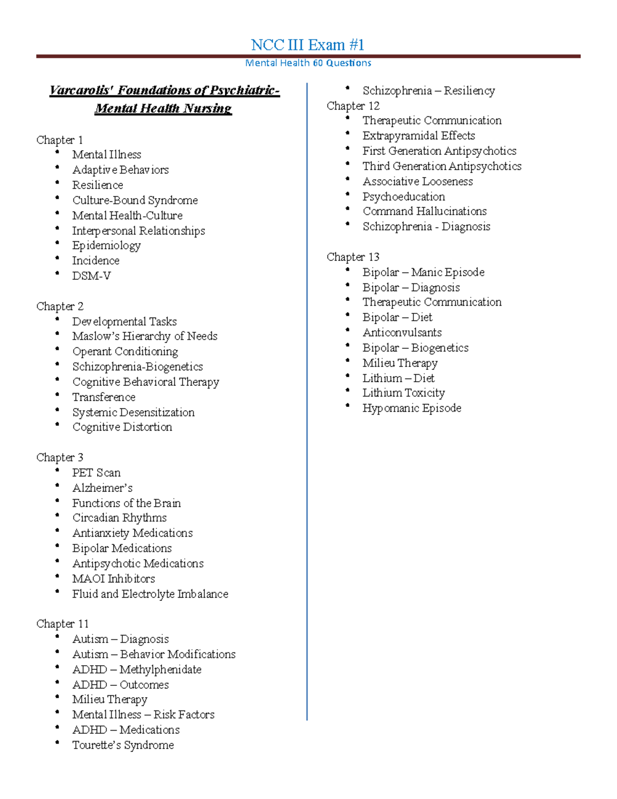 NCC III Exam 1 BP - dfmdsafdsal;fkdsl;afds - NCC III Exam Mental Health ...