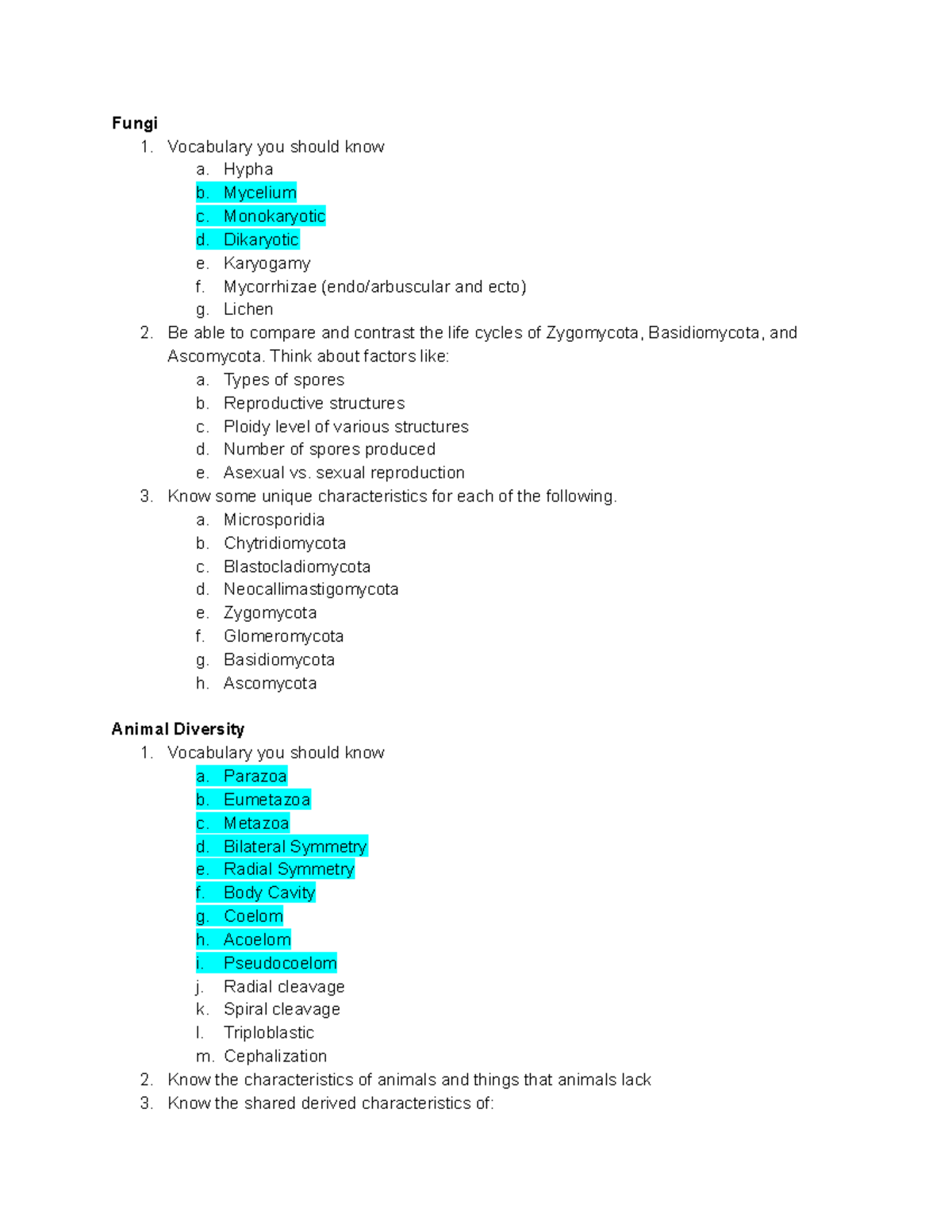 POB 2 Exam 2 Study Guide - Fungi 1. Vocabulary you should know a. Hypha ...